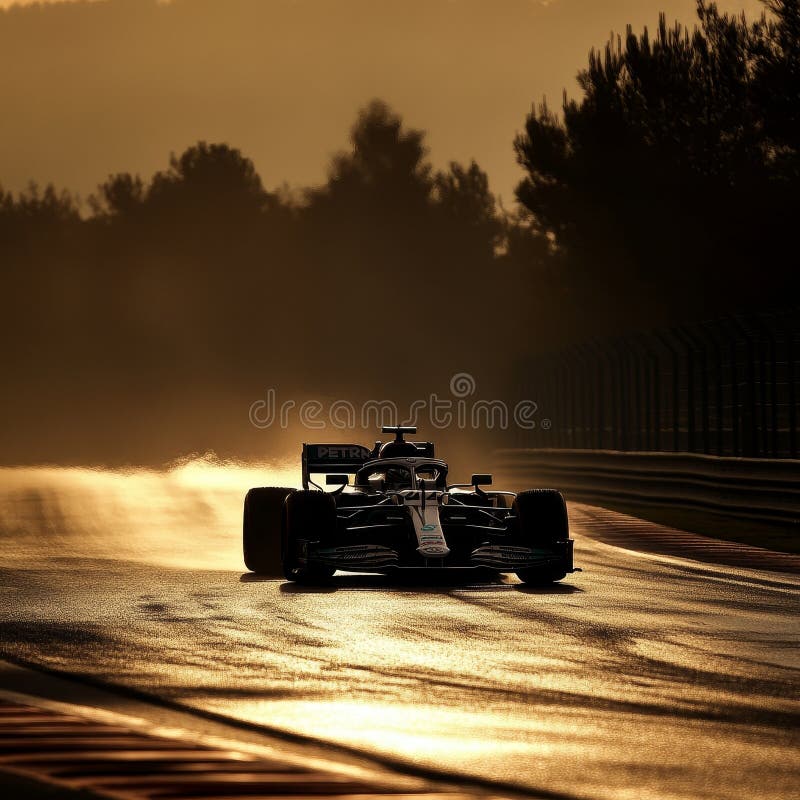 Racing Car on the Track at Sunset. 3d Illustration Stock Illustration ...