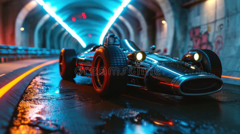 Racing Car Under Tunnel Lights - AI Generated Stock Illustration ...