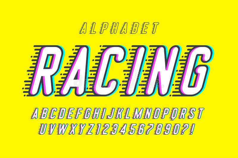 Racing Characters Design, Dynamic Alphabet, Letters and Numbers. Stock ...
