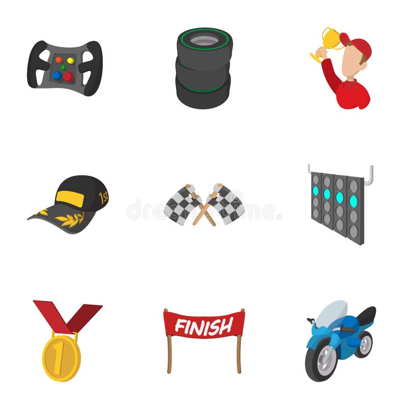 Racing and Competition Icons Set, Cartoon Style Stock Vector ...