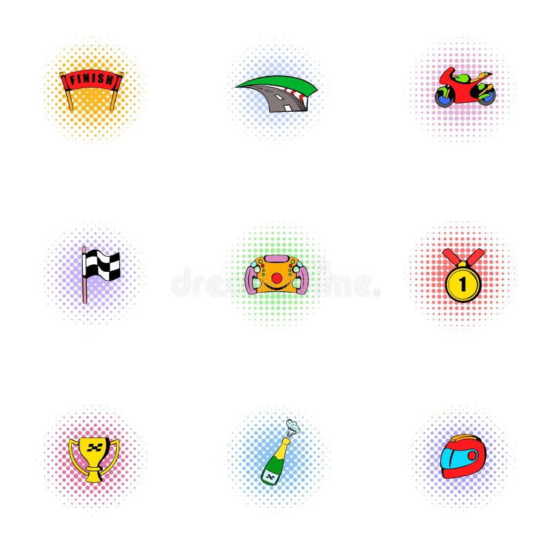 Racing and Competition Icons Set, Pop-art Style Stock Vector ...