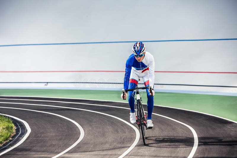 Racing Cyclist on Velodrome Outdoor. Stock Image - Image of activity ...