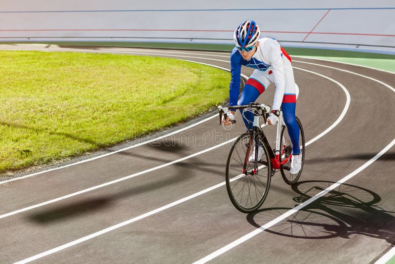 Racing Cyclist on Velodrome Outdoor. Stock Photo - Image of ...