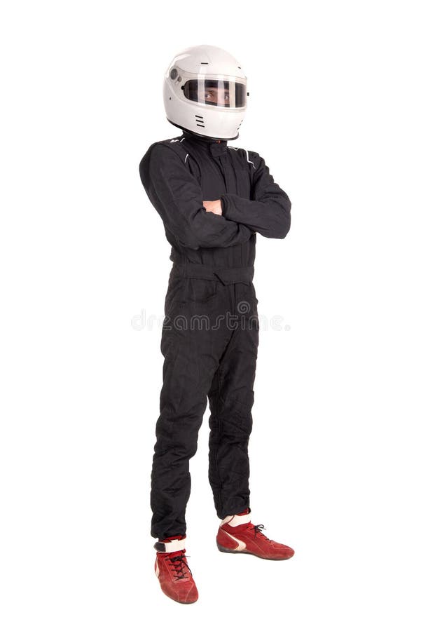 Racing Driver Isolated in White Stock Image - Image of macho, safety ...