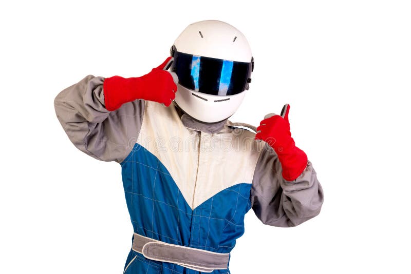 Race Driver in Blue Overall with Helmet Taining on Simracing Aluminum ...