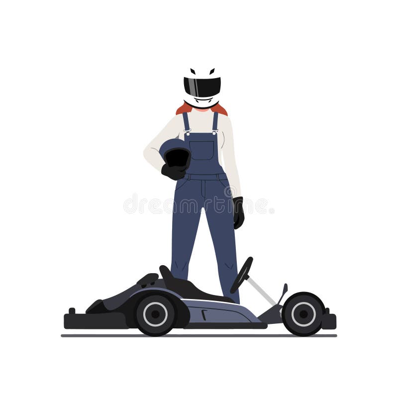 Racing Driver Standing Confidently Next To Go-kart in Minimal Vector ...