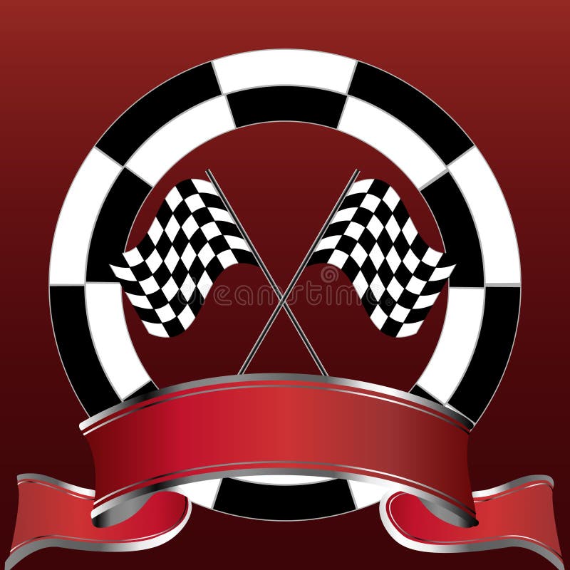 Racing Emblem with Checkered Flags and Red Banner Stock Vector ...