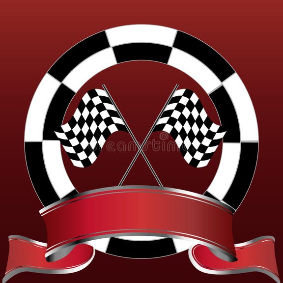 Racing Emblem with Checkered Flags and Red Banner Stock Vector ...