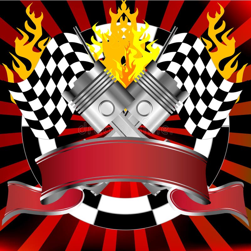 Racing Emblem in Red with Rally Flags Stock Vector - Illustration of ...