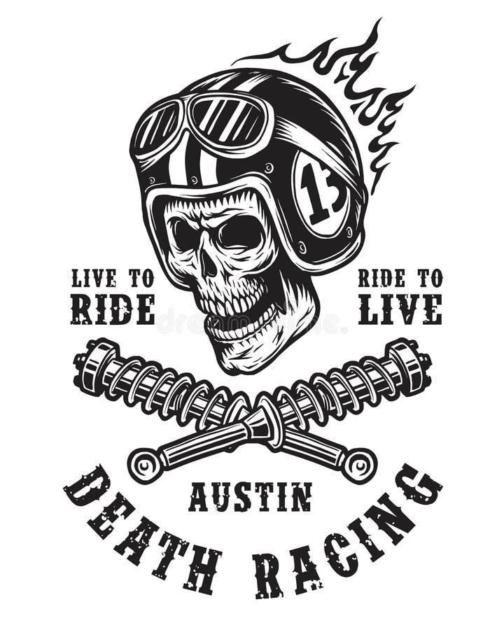 Racing Emblem with Skull in Helmet Stock Illustration - Illustration of ...