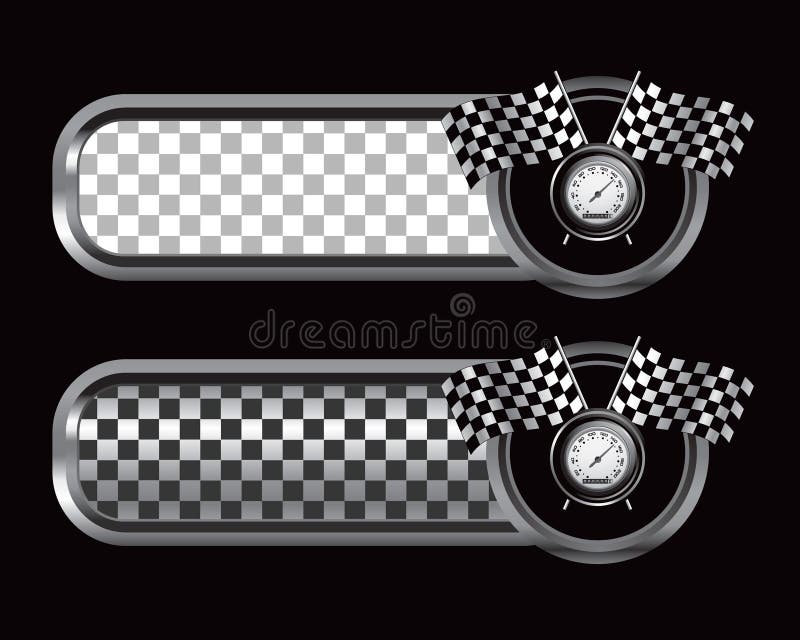 Racing Flags and Speedometer on Checkered Tabs Stock Vector ...