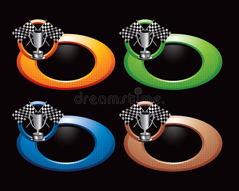 Racing Flags and Trophy in Colored Rings Stock Vector - Illustration of ...