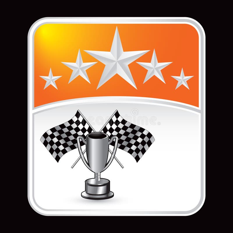 Racing Flags and Trophy on Orange Star Backdrop Stock Vector ...