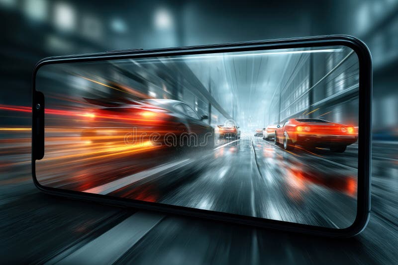 Racing Game Interface Displayed on a Gaming Smartphone with Dynamic ...