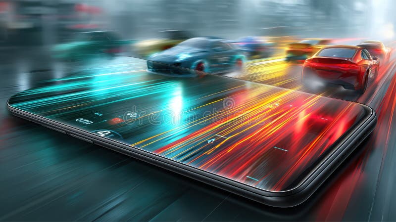 Racing Game Interface Displayed on a Gaming Smartphone with Dynamic ...