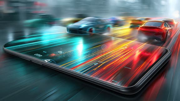 Racing Game Interface Displayed on a Gaming Smartphone with Dynamic ...