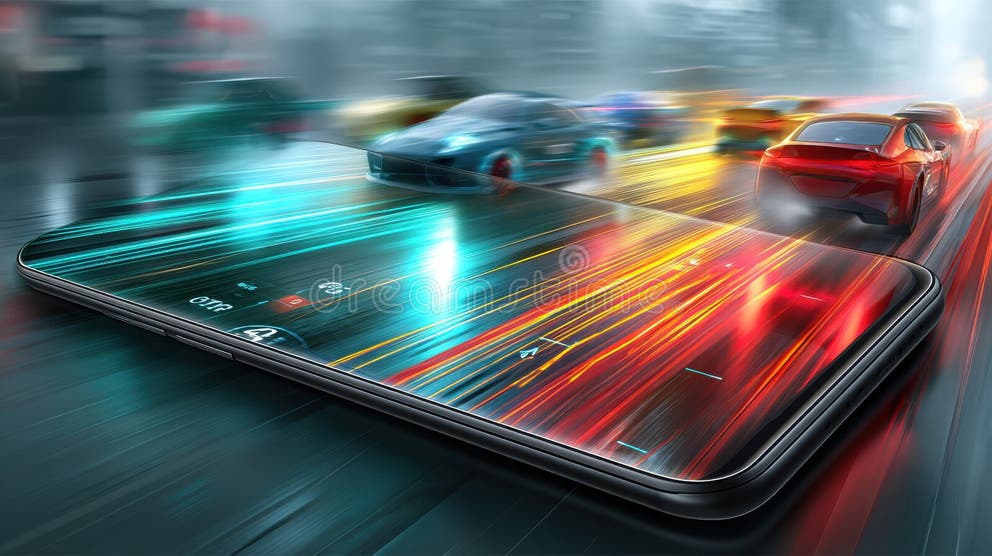 Racing Game Interface Displayed on a Gaming Smartphone with Dynamic ...