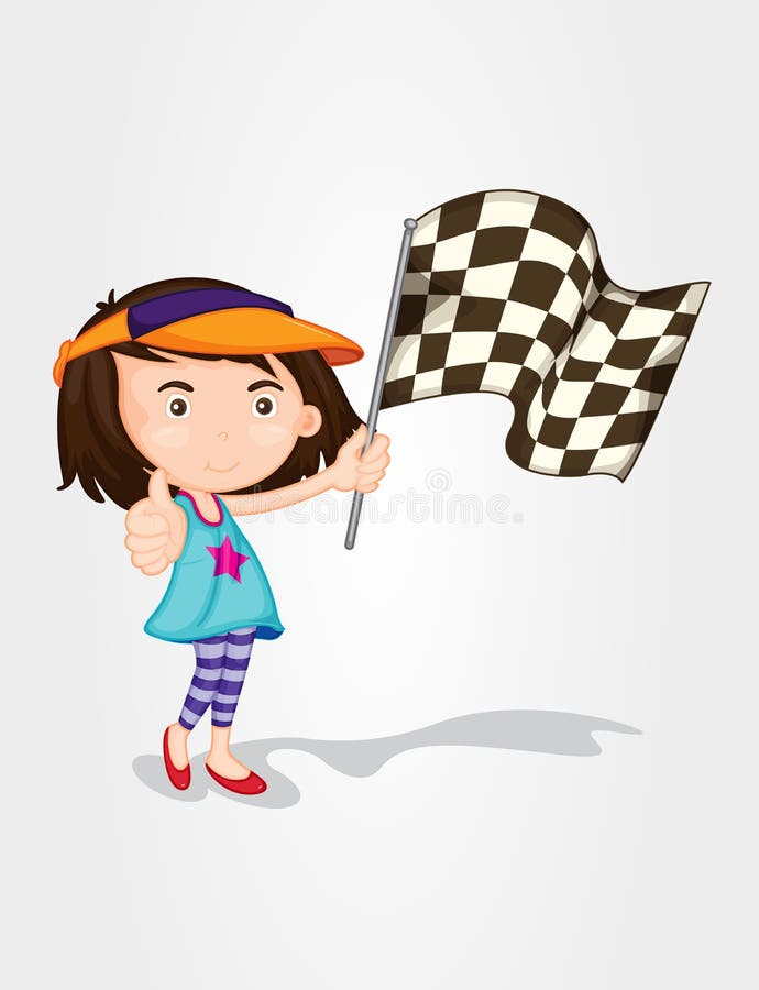 A Girl Holding a Racing Flag Stock Vector - Illustration of hills ...