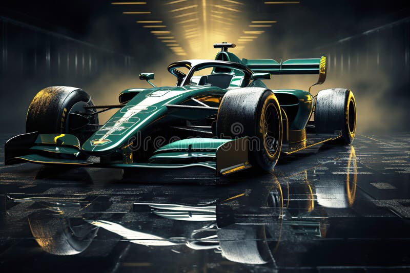 Racing Green Car in Formula One Track Stock Image - Image of movement ...