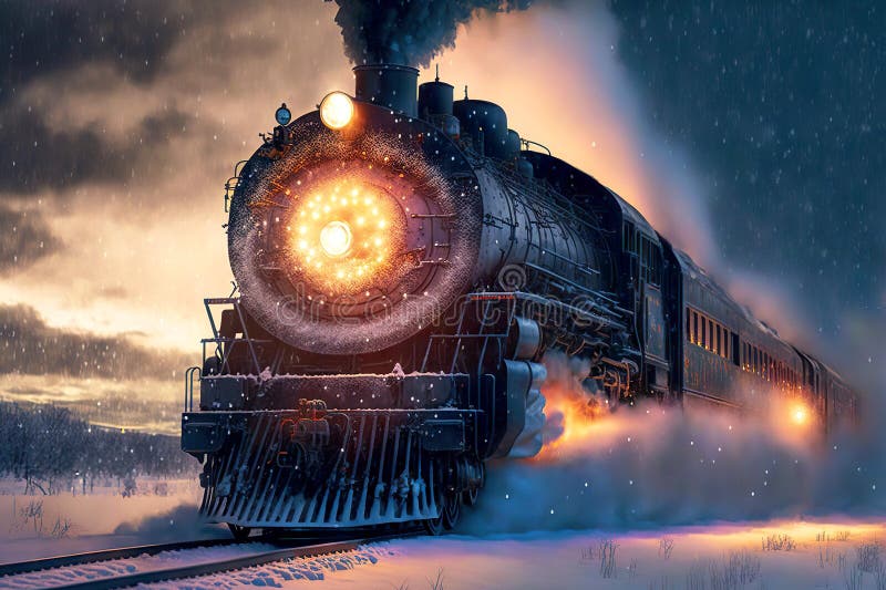 Racing at High Speed Polar Express Train on Night Rail Stock Image ...