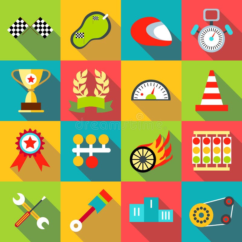 Car Racing Icons Set, Flat Style Stock Vector - Illustration of light ... Car Racing Icons Set, Flat Style Stock Vector - Illustration of light ...