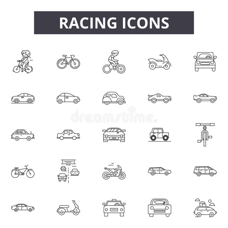 Car Racing Line Icon, Vector. Car Racing Outline Sign, Concept Symbol ...