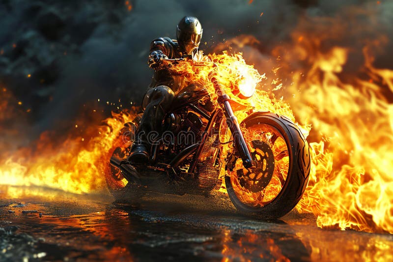 Racing Motorcycle on Fire Flames Background Stock Illustration ...