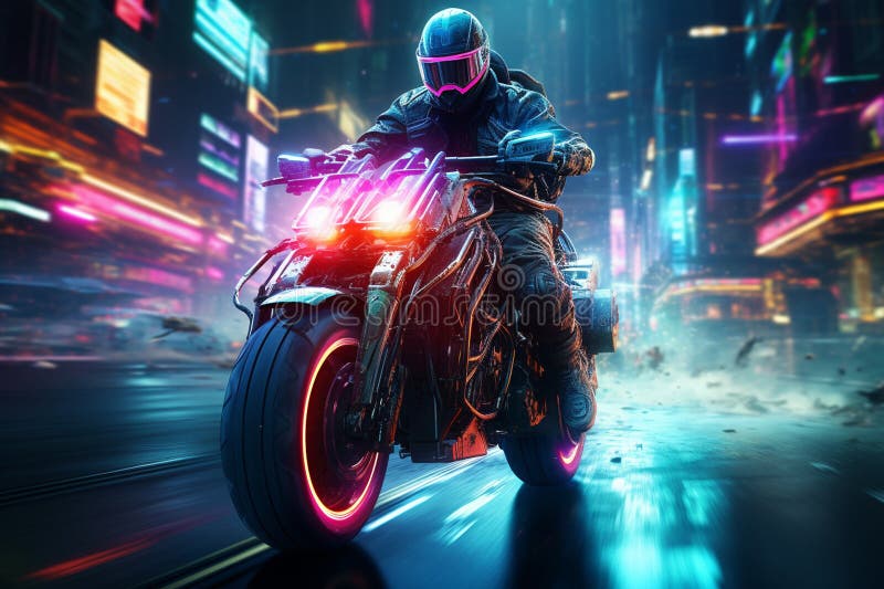 Racing Motorcycle with Neon Lights on the Background. 3d Rendering ...