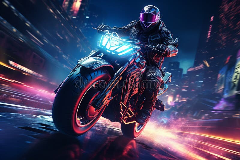 Racing Motorcycle with Neon Lights on the Background. 3d Rendering ...