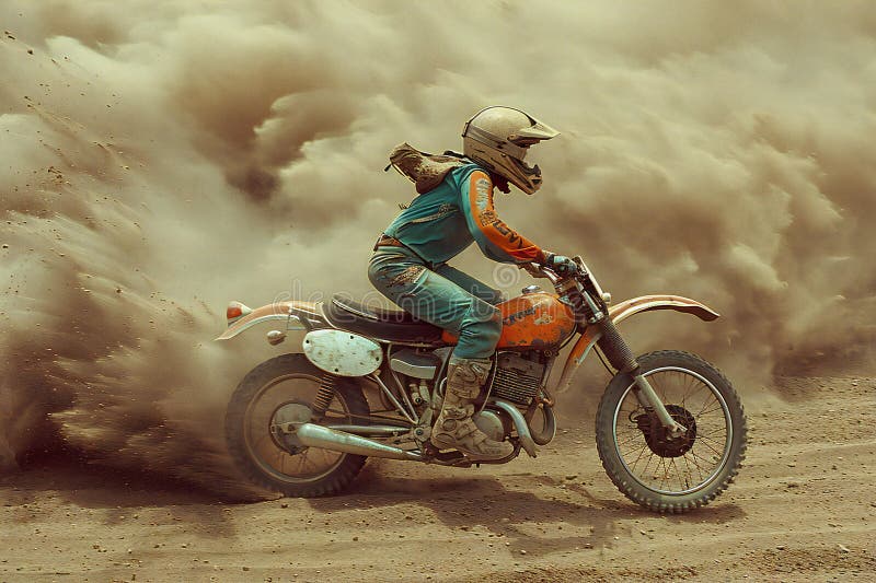 Racing Motorcycle on the Sand with Clouds, Toned Image Stock ...