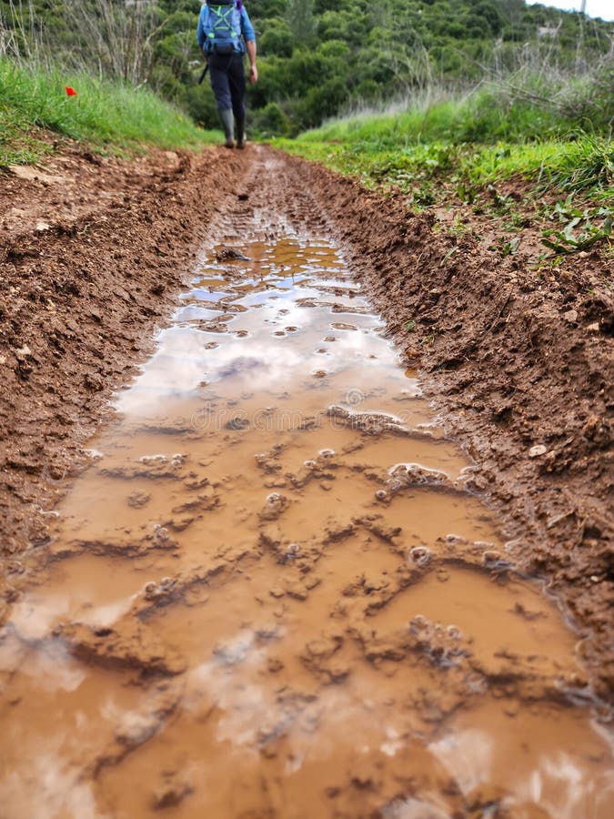 Racing in the Mud. the Hiker on the Track Stock Image - Image of hiker ...