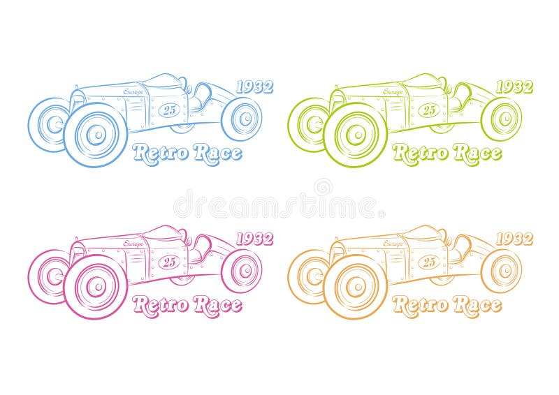 Racing retro car ,vector stock vector. Illustration of drawing - 111727703