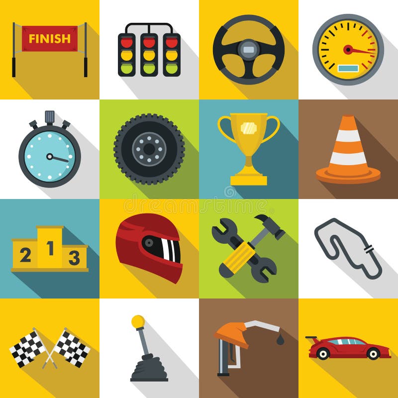 Racing Speed Icons Set, Flat Style Stock Vector - Illustration of fast ...
