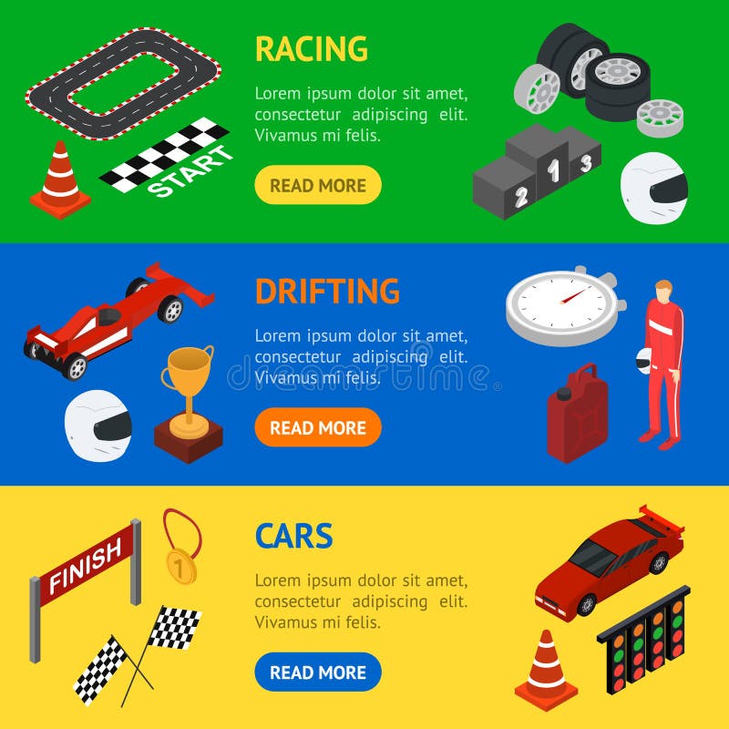 Racing Sport Banner Horizontal Set Isometric View. Vector Stock Vector ...