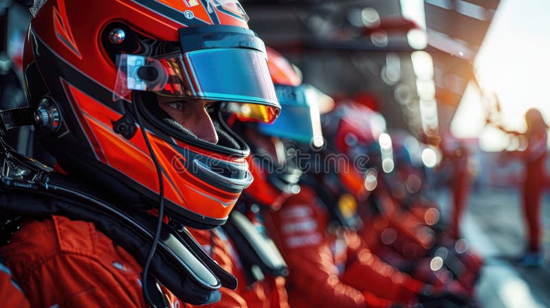 The Racing Team is Working on the Pit Stop. a Racing Car Goes through a ...