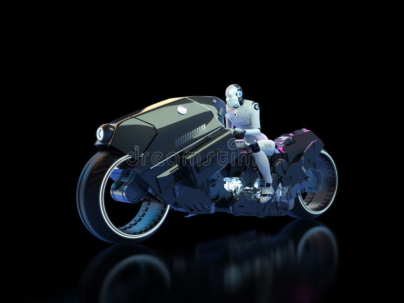 Racing Technology with Robot Riding on Motorbike with Speed Stock ...