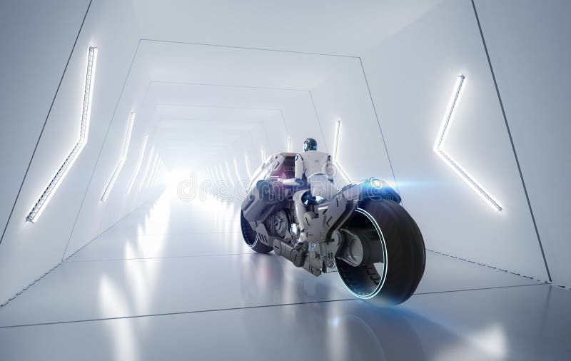 Racing Technology with Robot Riding on Motorbike with Speed Stock ...