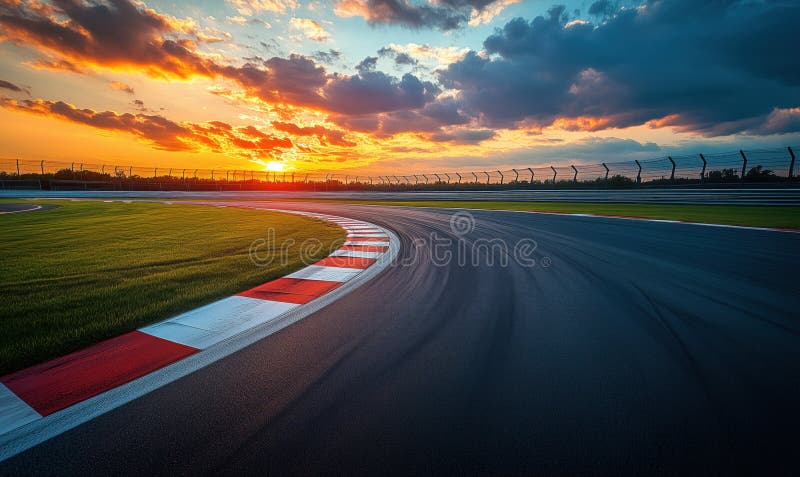Racing Track Curve Sunset Vibrant Sky Dramatic Clouds Stock Photos ...