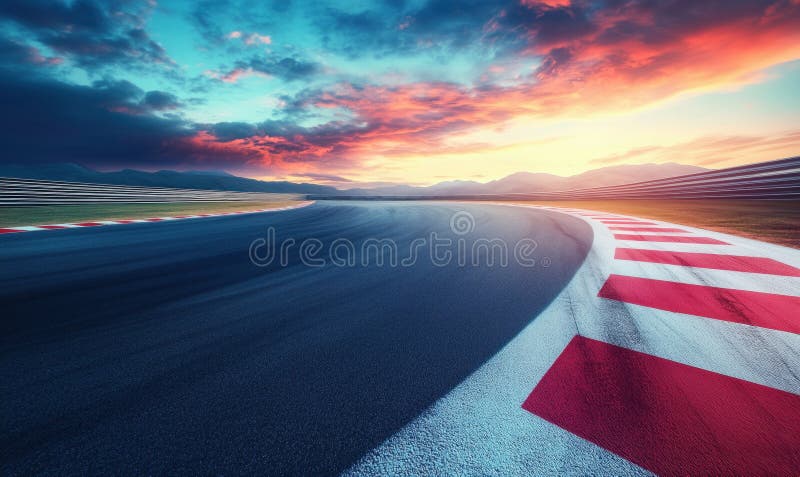 Racing Track at Sunset with Dramatic Sky and Curving Asphalt Surface ...
