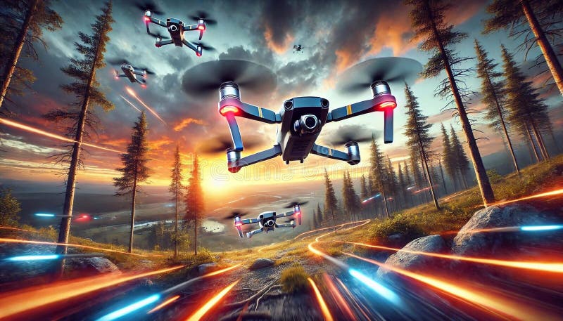 Racing on unmanned drones stock illustration. Illustration of poster ...
