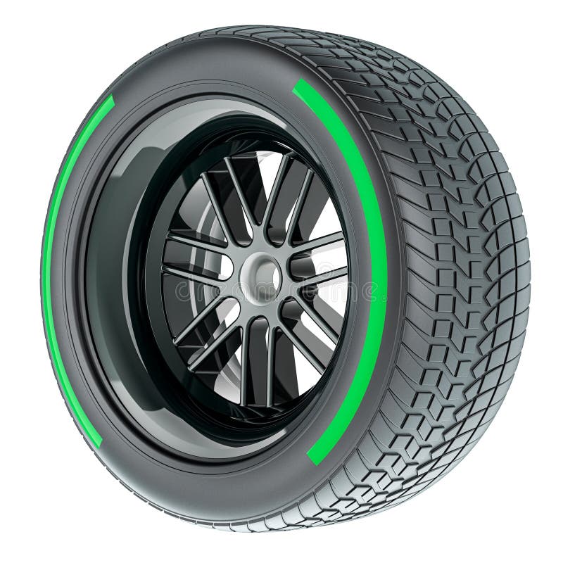 Racing Wheel with Green Intermediate Compound Type Tyre, 3D Rendering ...