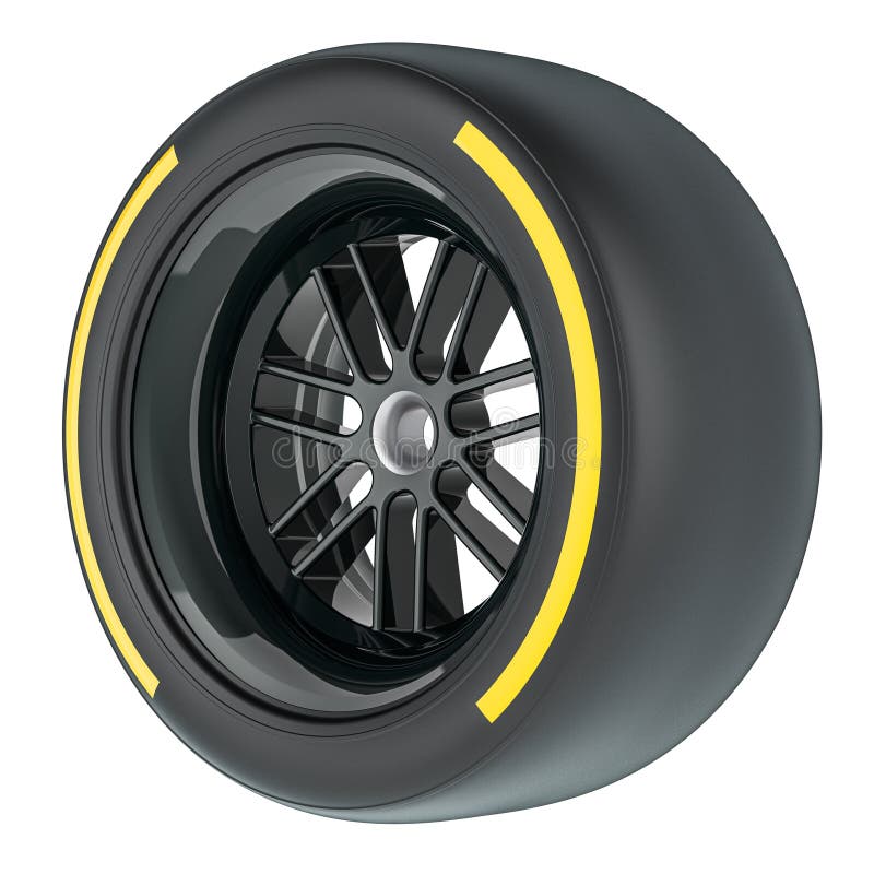 Racing Wheel with Yellow Medium, Compound Type Tyre, 3D Rendering Stock ...