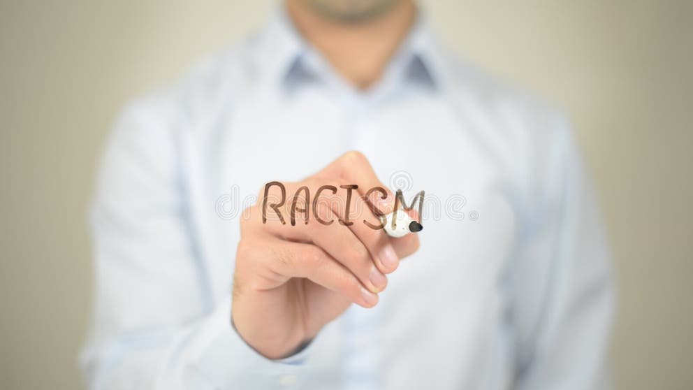 Racism, Man Writing on Transparent Screen Stock Photo - Image of relief ...