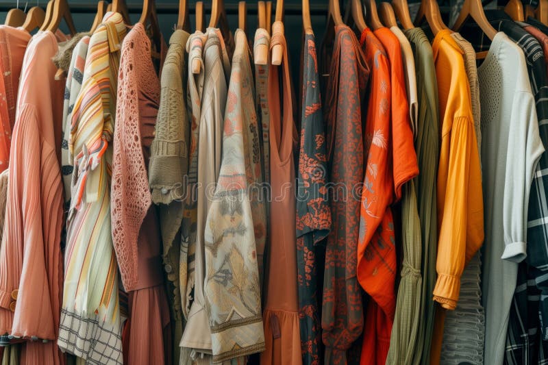 Rack of Assorted Boho Clothing in a Fashion Store Stock Photo - Image ...