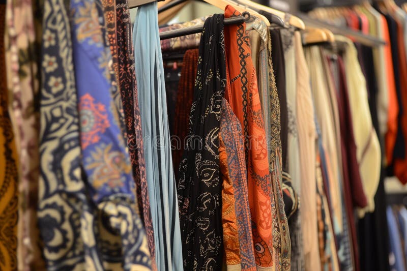 Rack of Assorted Boho Clothing in a Fashion Store Stock Image - Image ...