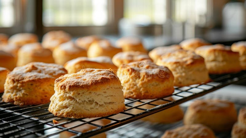 A Rack of Biscuits on a Cooling Tray in Front of Windows, AI Stock ...