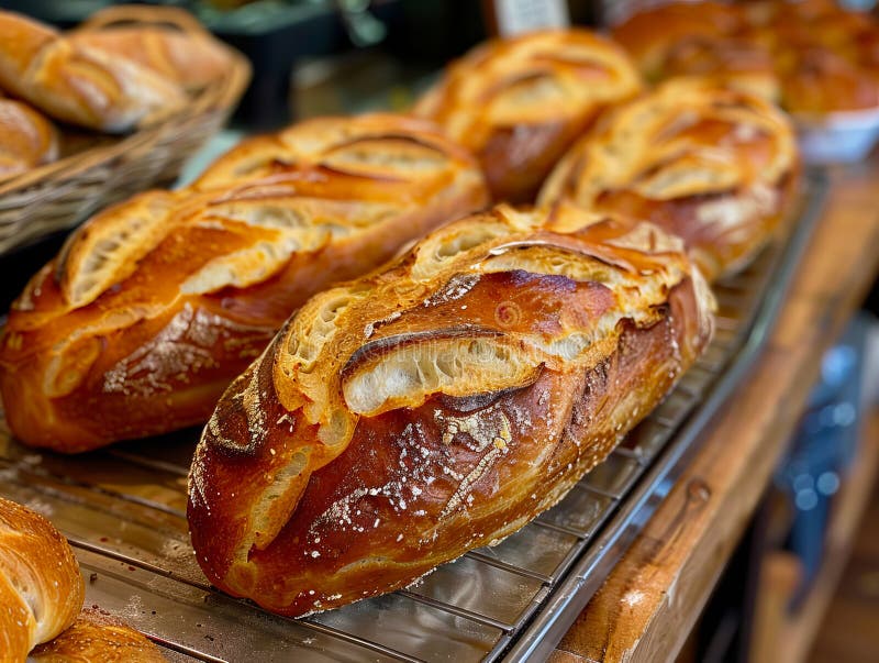 A Rack of Bread on a Counter Stock Image - Image of danish, brioche ...