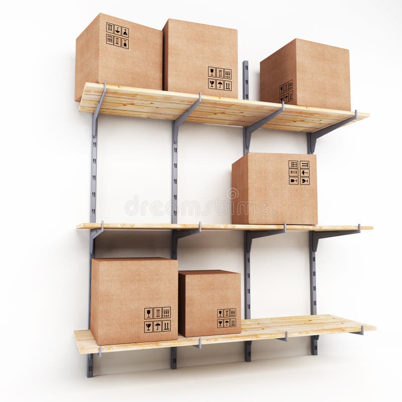 Warehouse Rack with Cardboard Boxes Stock Illustration - Illustration ...