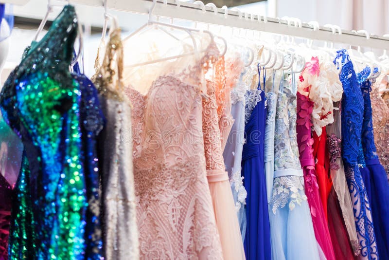Rack with Chic Evening Dresses. Stock Image - Image of dress, event ...