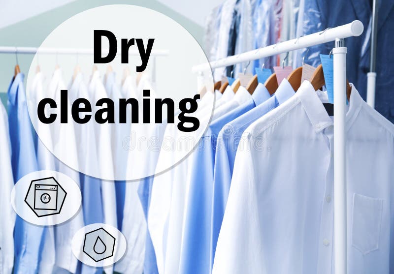 Rack with Clean Clothes on Hangers after Dry-cleaning Stock Photo ...